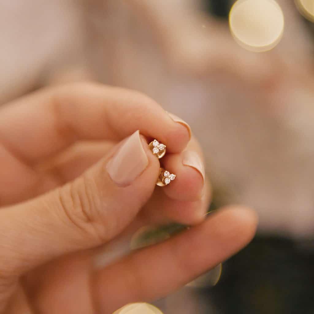 Three Mini Diamonds Earrings | Zein Fine Jewelry